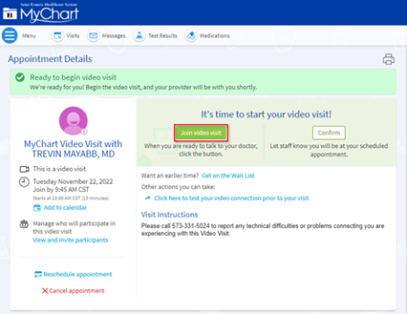 MyChart Video Visit How-To - Saint Francis Healthcare System